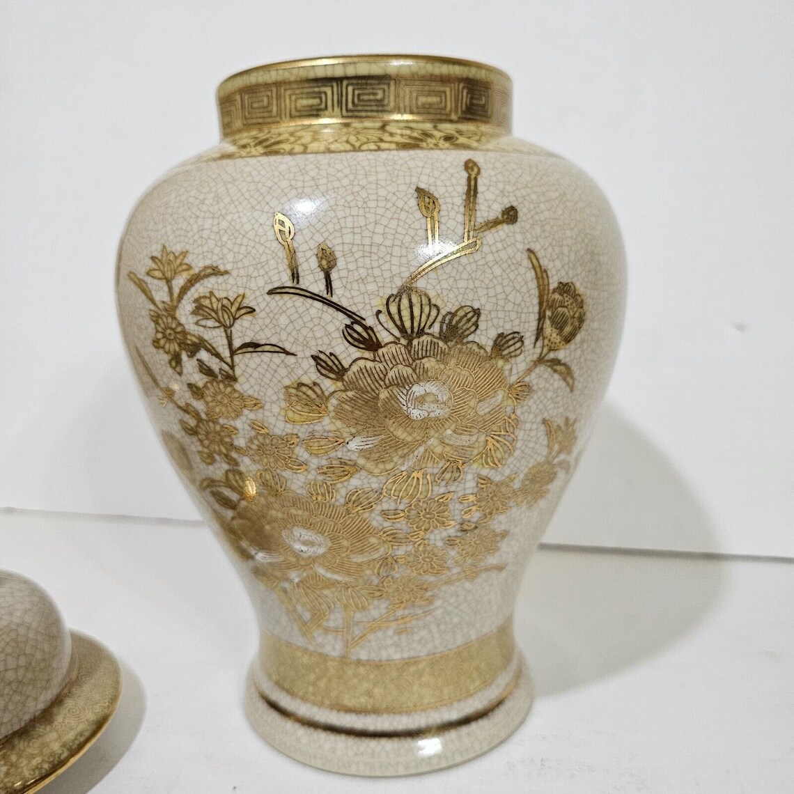 Japanese Ginger Urn Early 20th C. Emperors Lidded Cream/gray Opulent ...