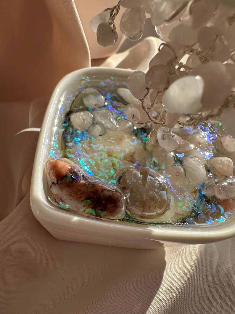 Handmade White Gemstone Tree – Crystal Bonsai Decor – Healing Energy ...