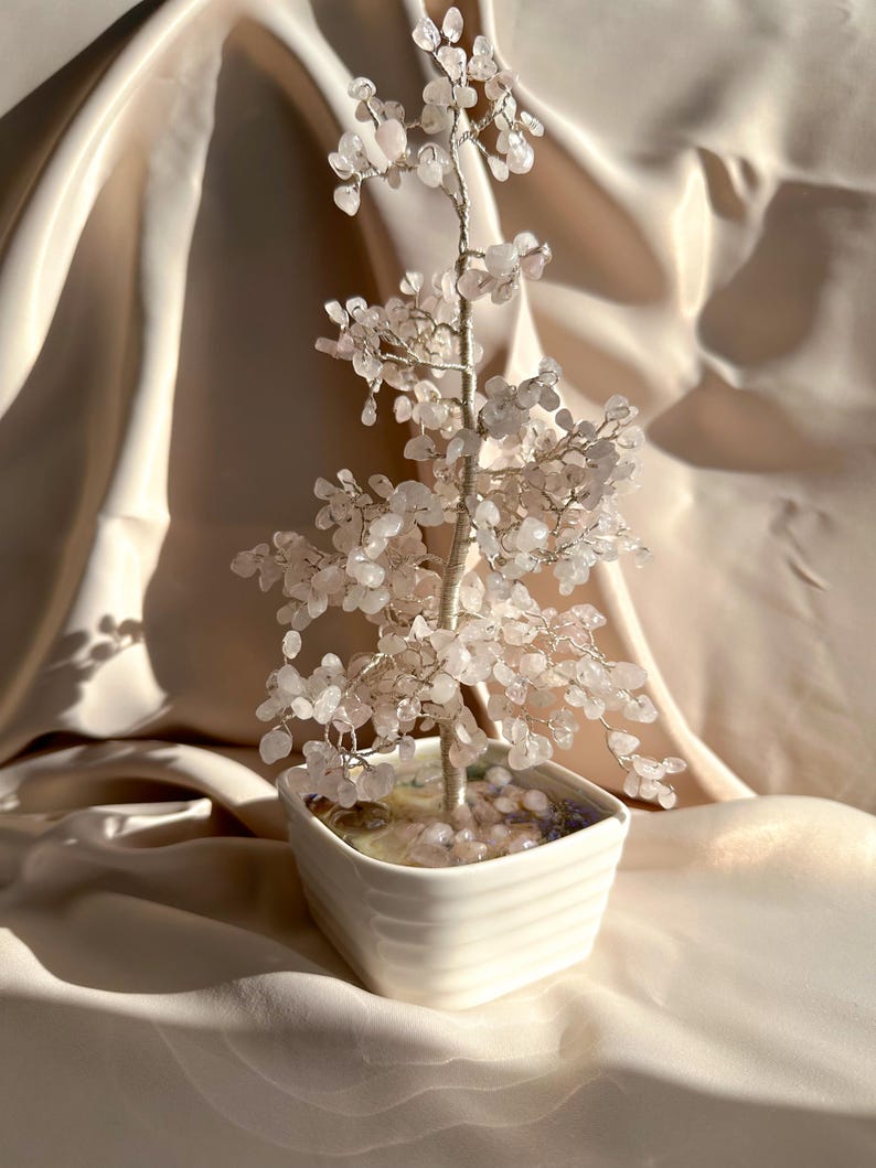 Handmade White Gemstone Tree – Crystal Bonsai Decor – Healing Energy ...