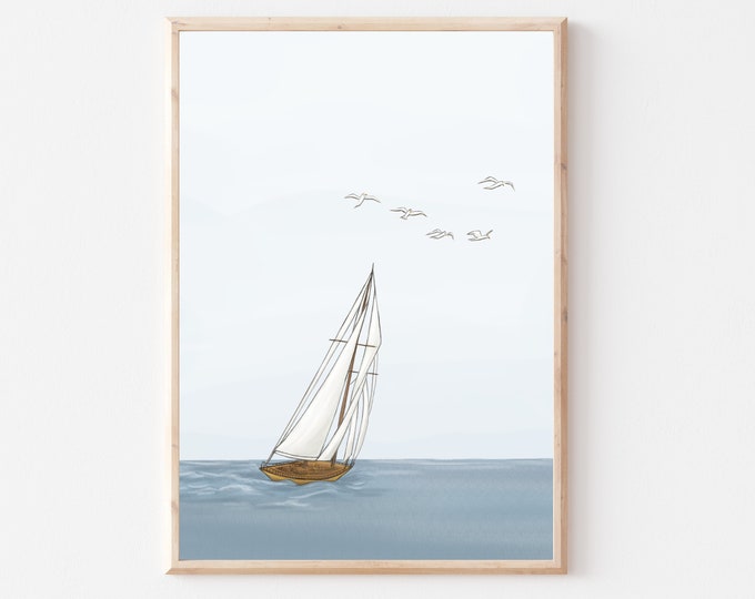 Maritimes Poster Segelschiff Segelboot Möwen Meer A4 A3 Nordsee Ostsee ...