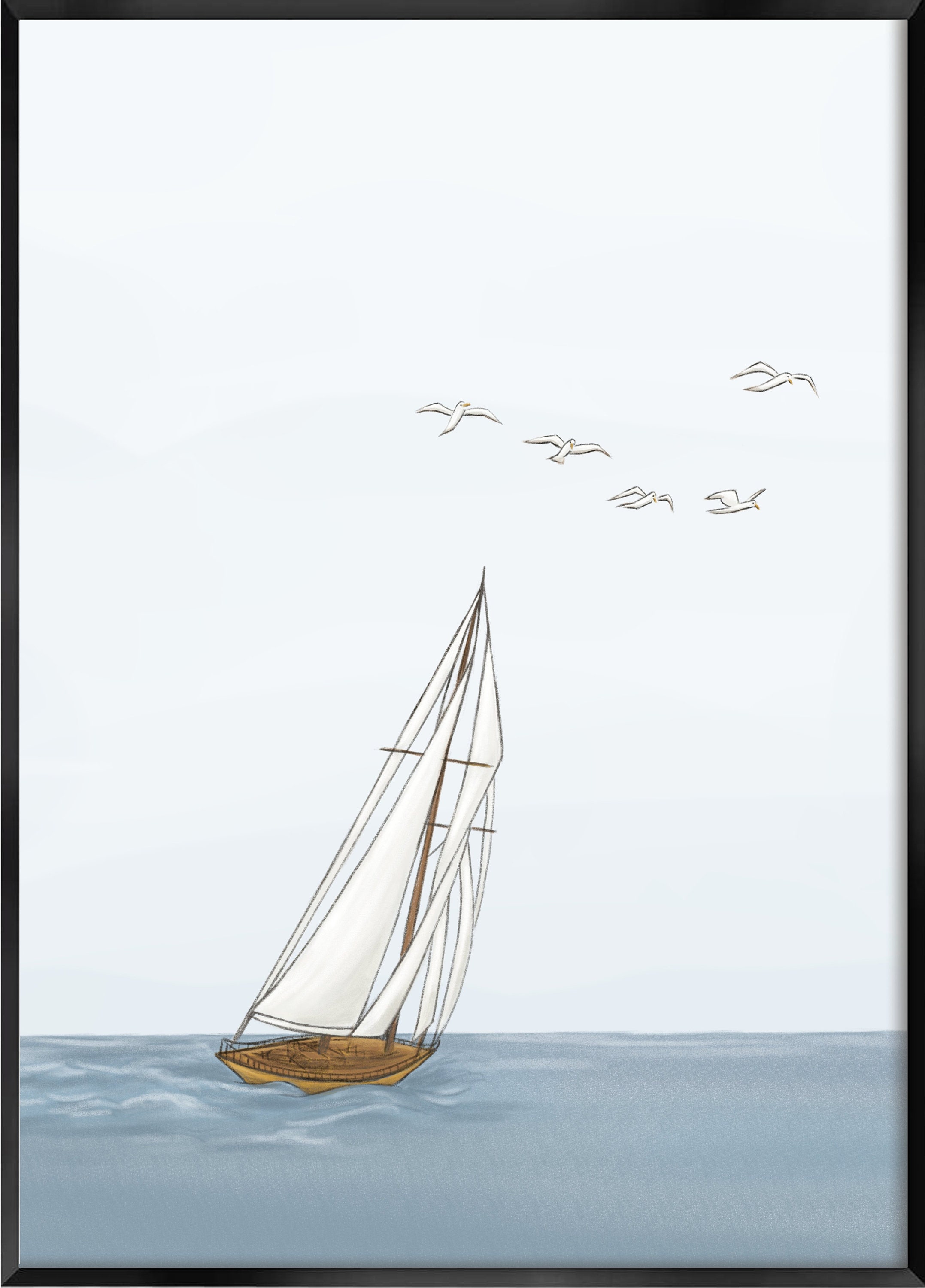 Maritimes Poster Segelschiff Segelboot Möwen Meer A4 A3 Nordsee Ostsee ...