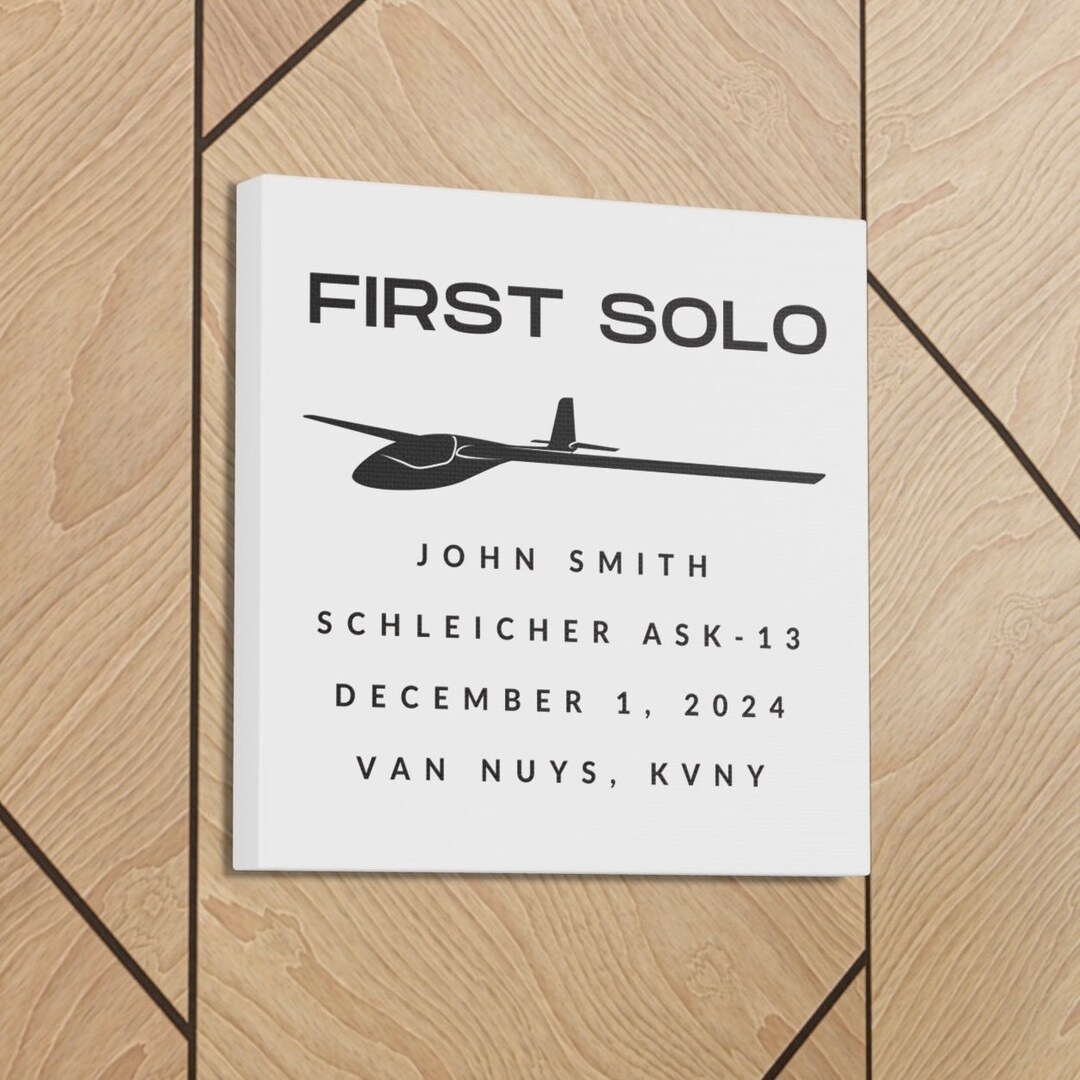 Personalized First Solo Flight Canvas | Glider | Private Pilot Gift ...