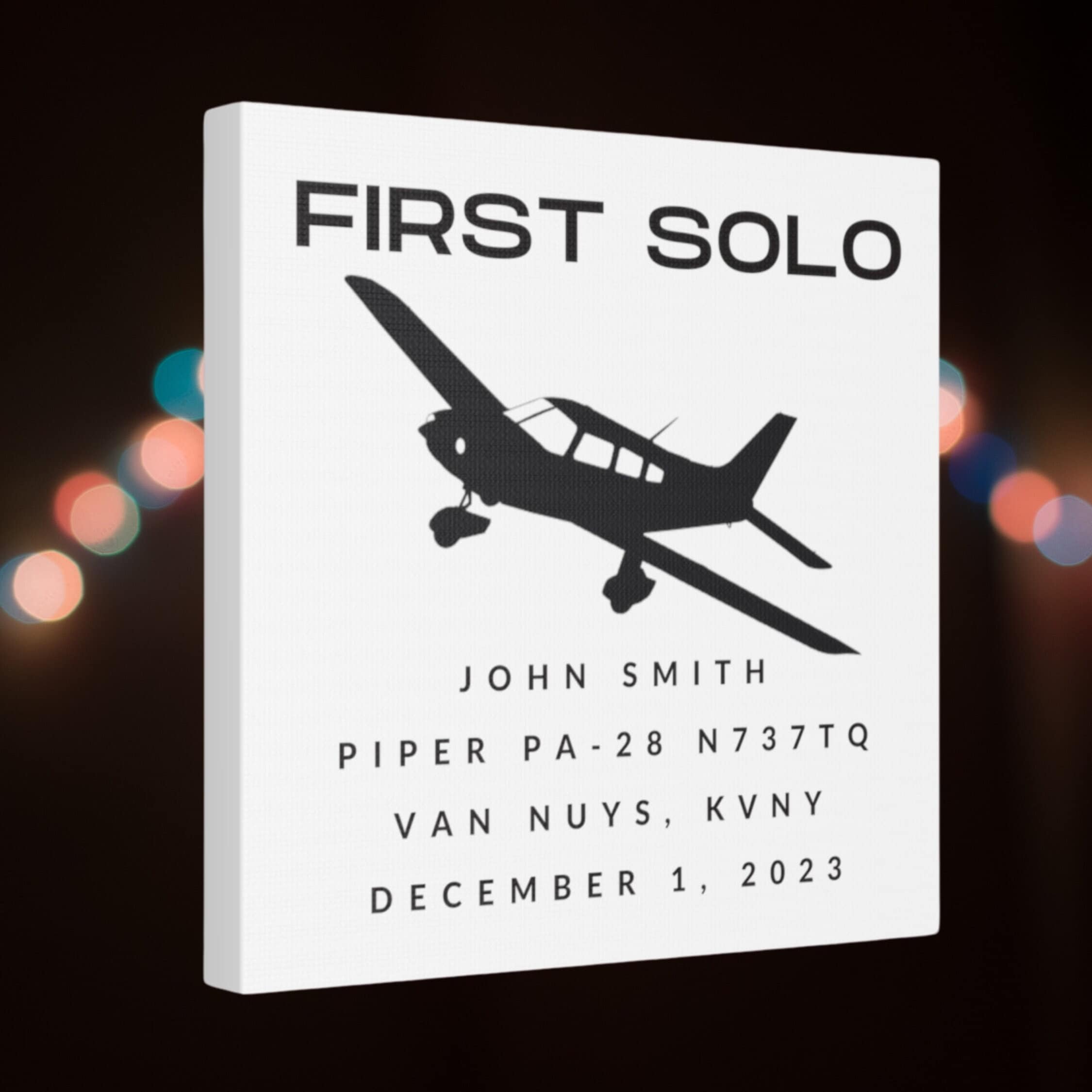 Personalized First Solo Flight Canvas | Private Pilot Gift | Piper ...