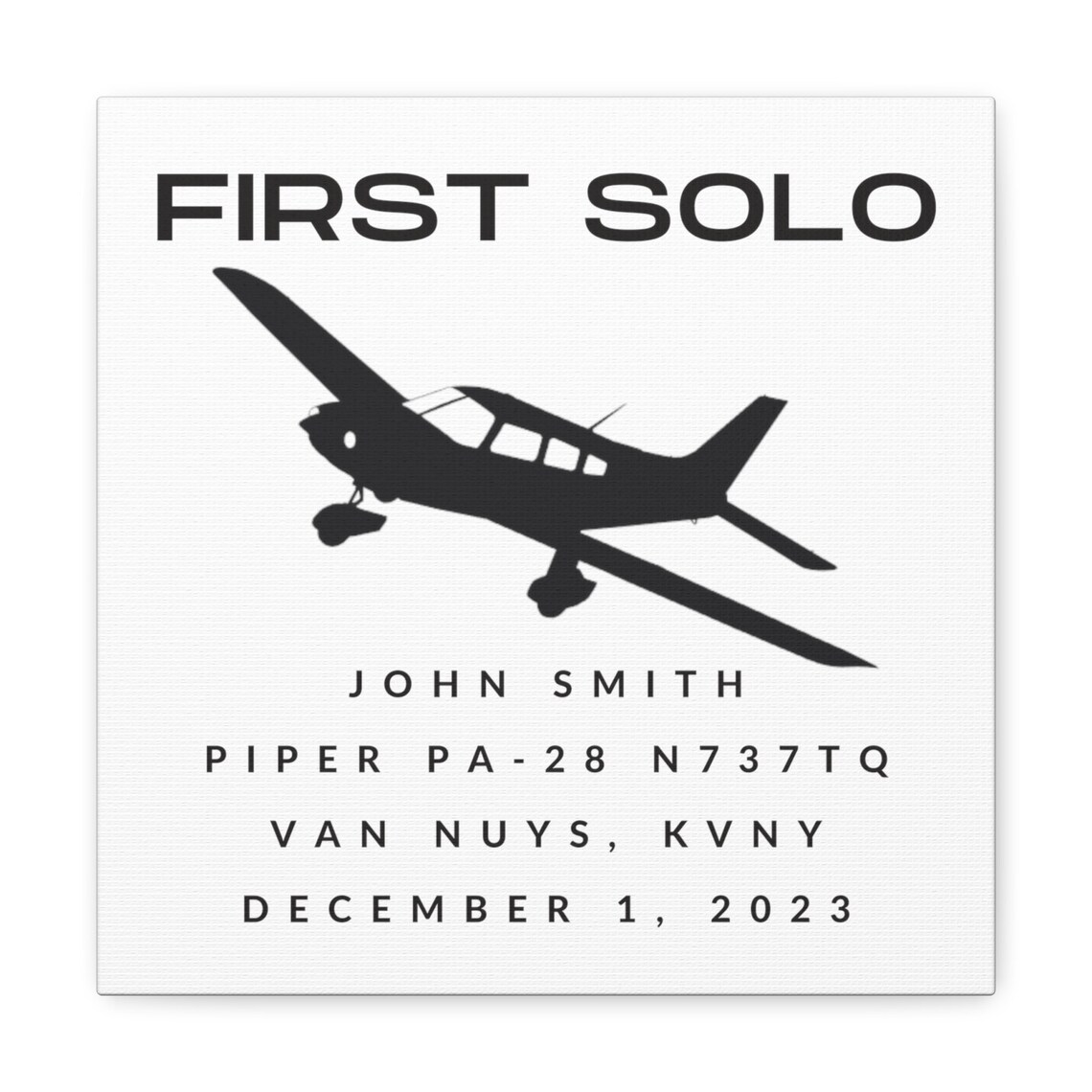 Personalized First Solo Flight Canvas | Private Pilot Gift | Piper ...