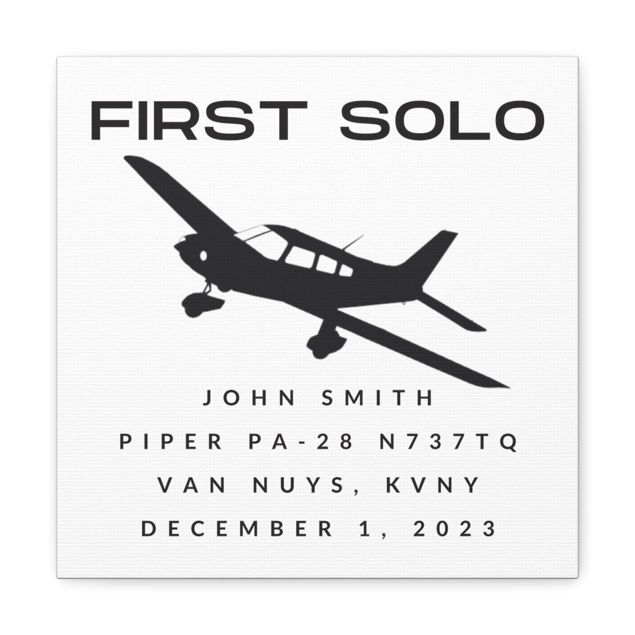 Personalized First Solo Flight Canvas | Private Pilot Gift | Piper ...