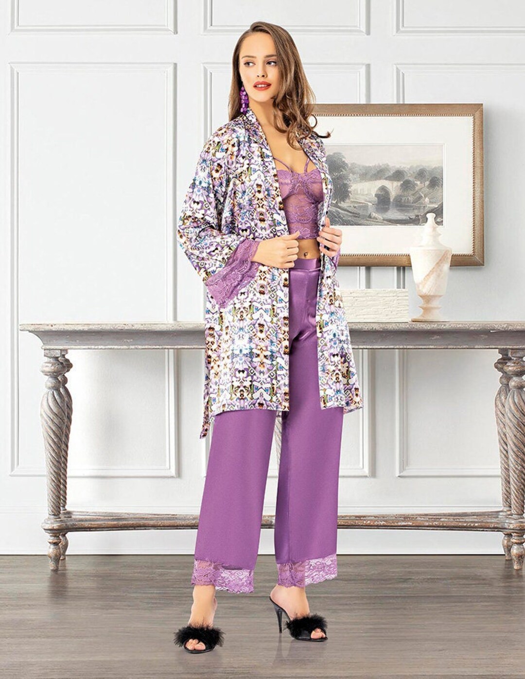 Satin Nightwear Set of 4 Pieces, Soft & Silky Nightwear, Satin Pyjamas ...