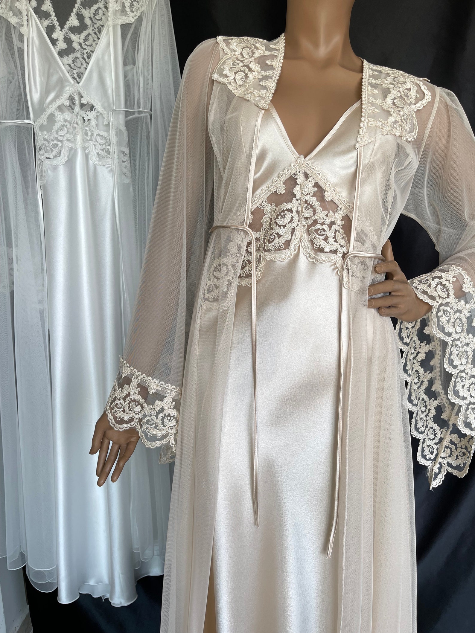 Satin Nightgown and Robe Set Elegant Lingerie Silky - Etsy