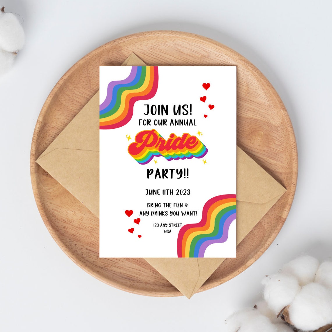 Rainbow Pride Party Invite: Editable Template (digital Download) - Etsy