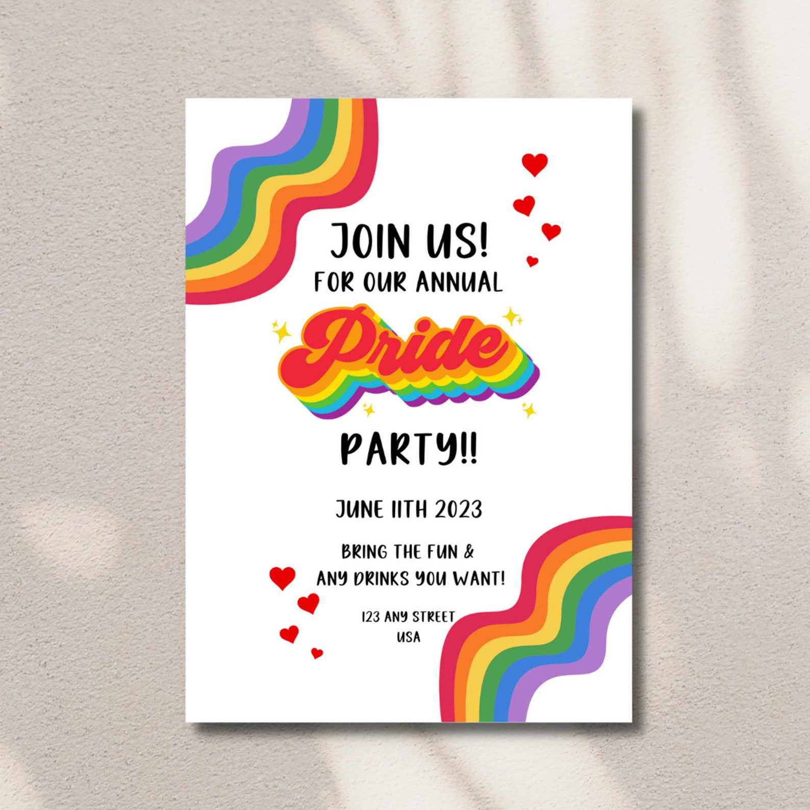 Rainbow Pride Party Invite: Editable Template (digital Download) - Etsy