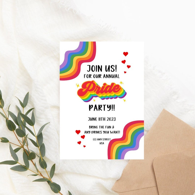 Rainbow Pride Party Invite: Editable Template (digital Download) - Etsy