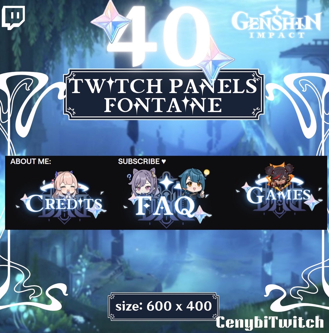 FREE CUSTOM 40 Genshin Fontaine Twitch Panels Pack Blue Green Yellow Aesthetic Stream Panel - Etsy