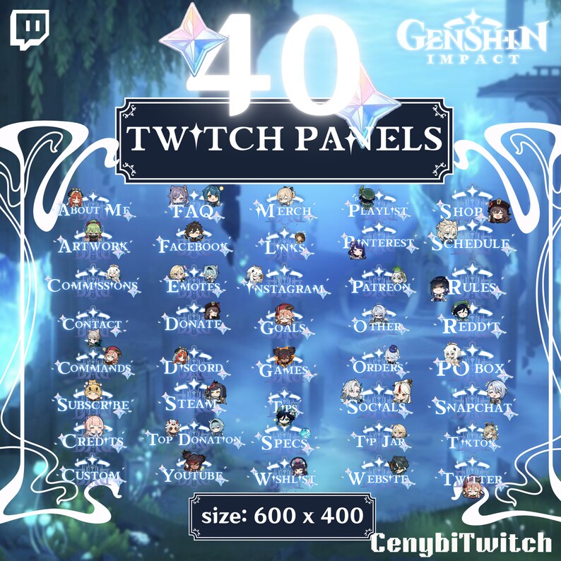 FREE CUSTOM 40 Genshin Fontaine Twitch Panels Pack Blue Green Yellow ...