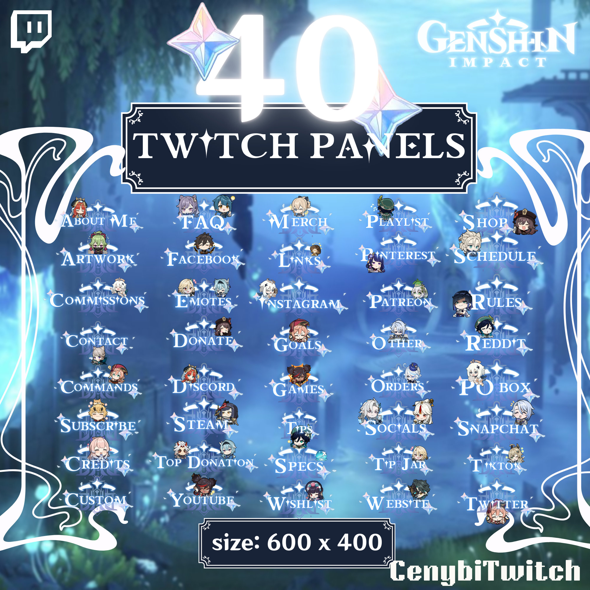 FREE CUSTOM 40 Genshin Fontaine Twitch Panels Pack Blue Green Yellow Aesthetic Stream Panel - Etsy
