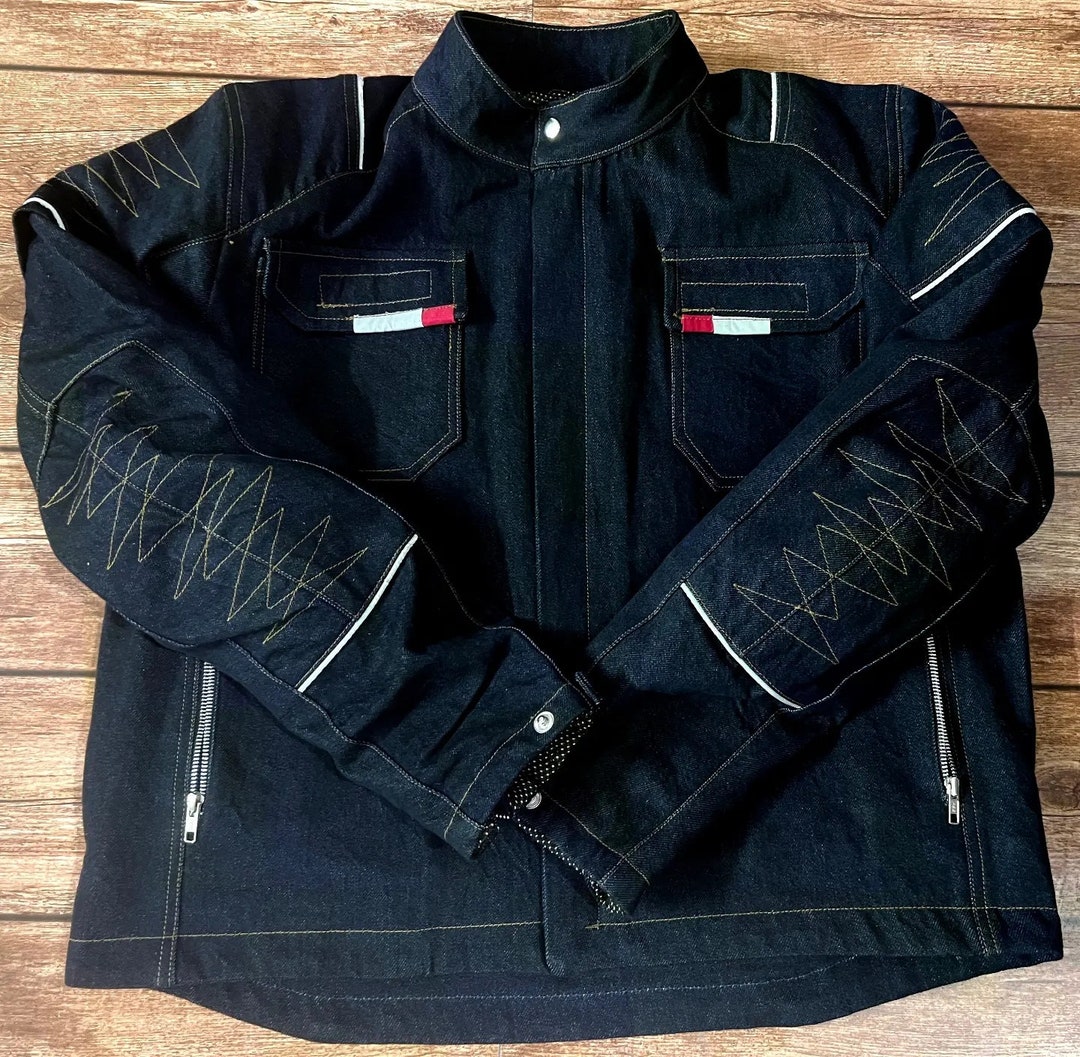 Handcrafted Kevlar Jeans Biker Jacket, Black Denim Bikers Kevlar Jacket ...