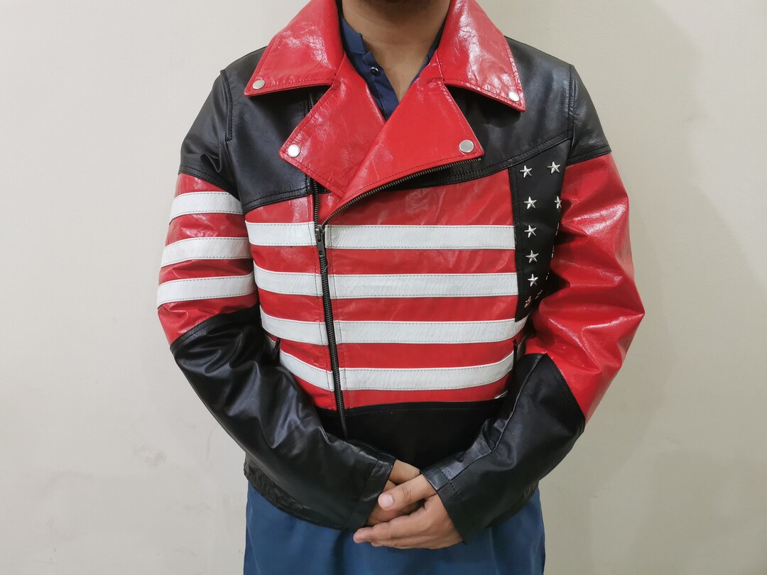 Handmade USA Flag Leather Jacket,4th of July American Flag Jacket, USA ...