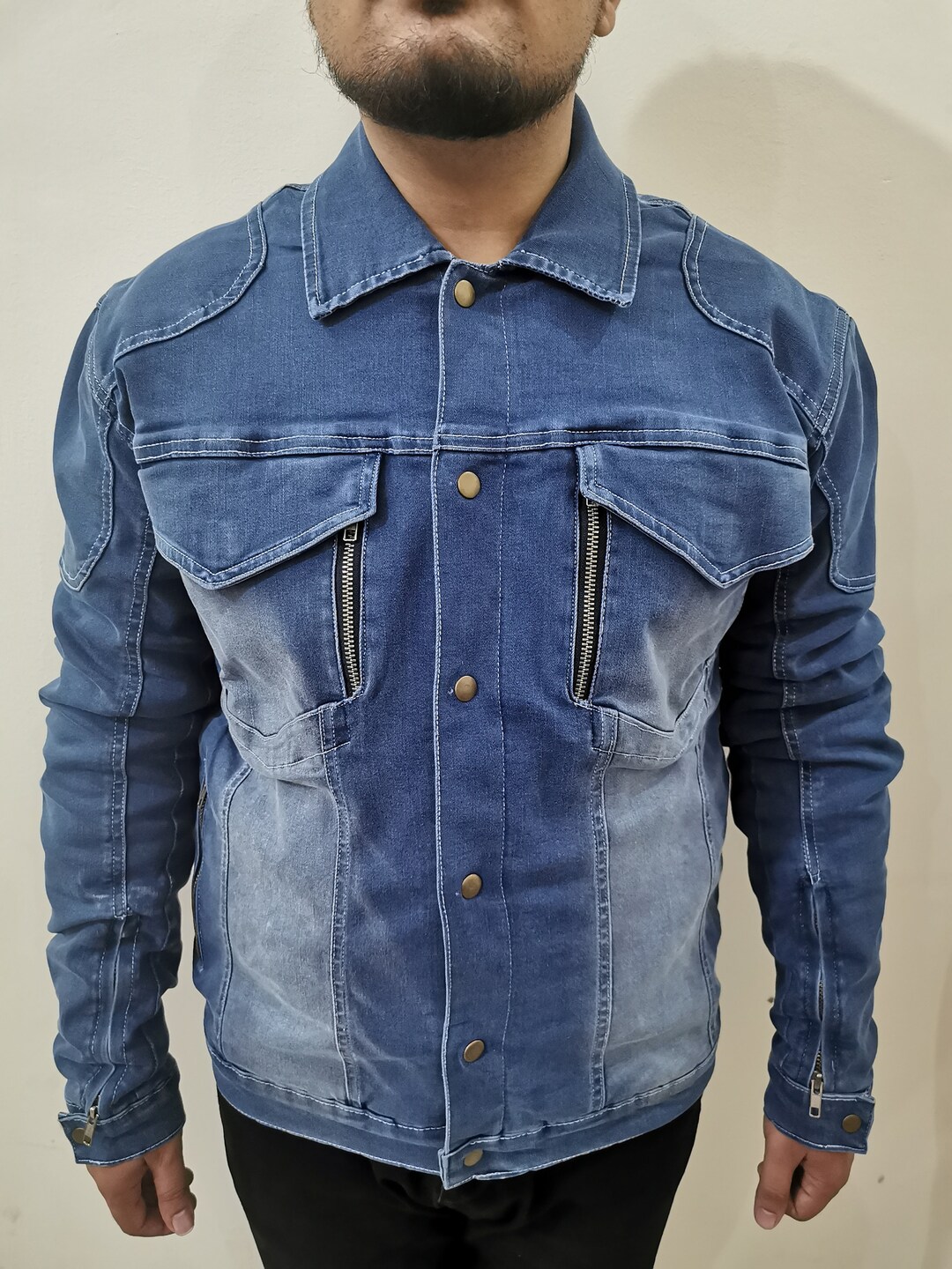 Handmade Kevlar Jeans Biker Jacket, Blue Denim Bikers Kevlar Jacket ...