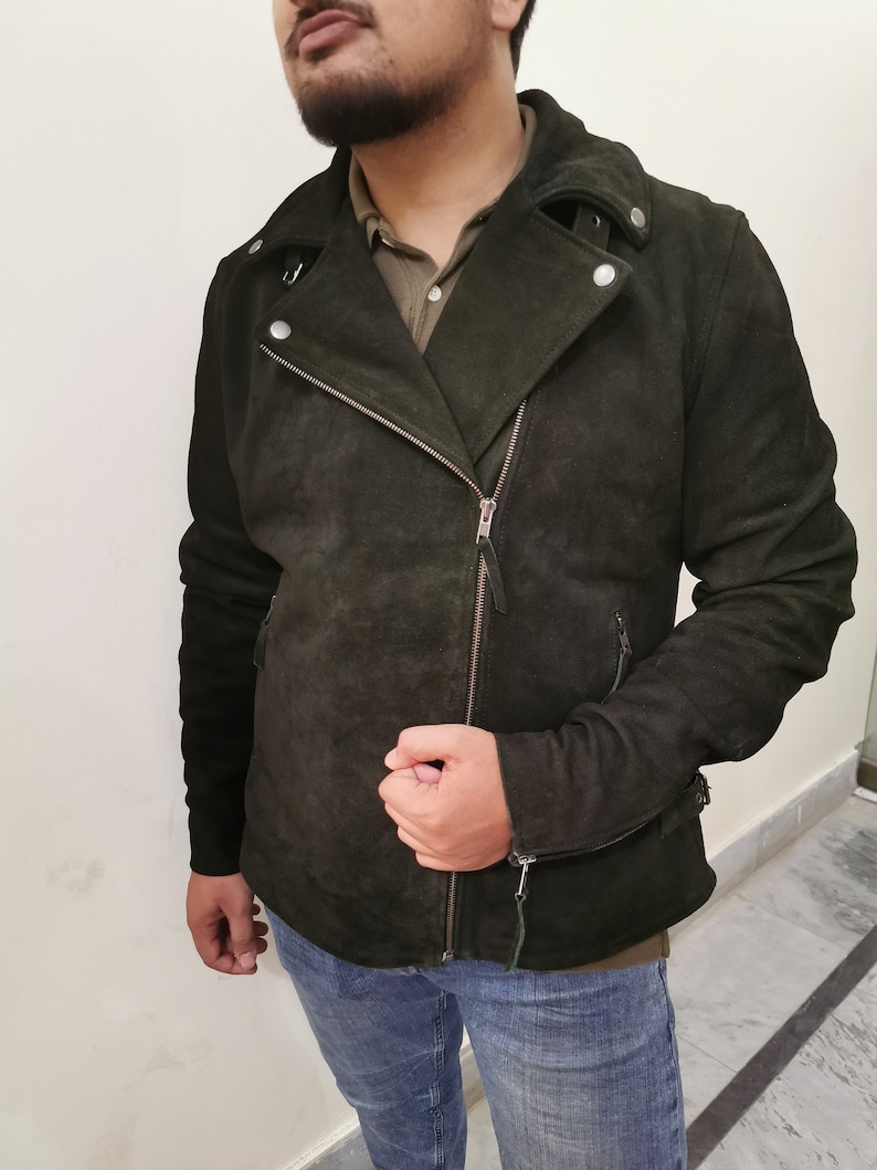 Sega Green Suede Leather Jacket, Mens Suede Leather Jackets, Handmade ...