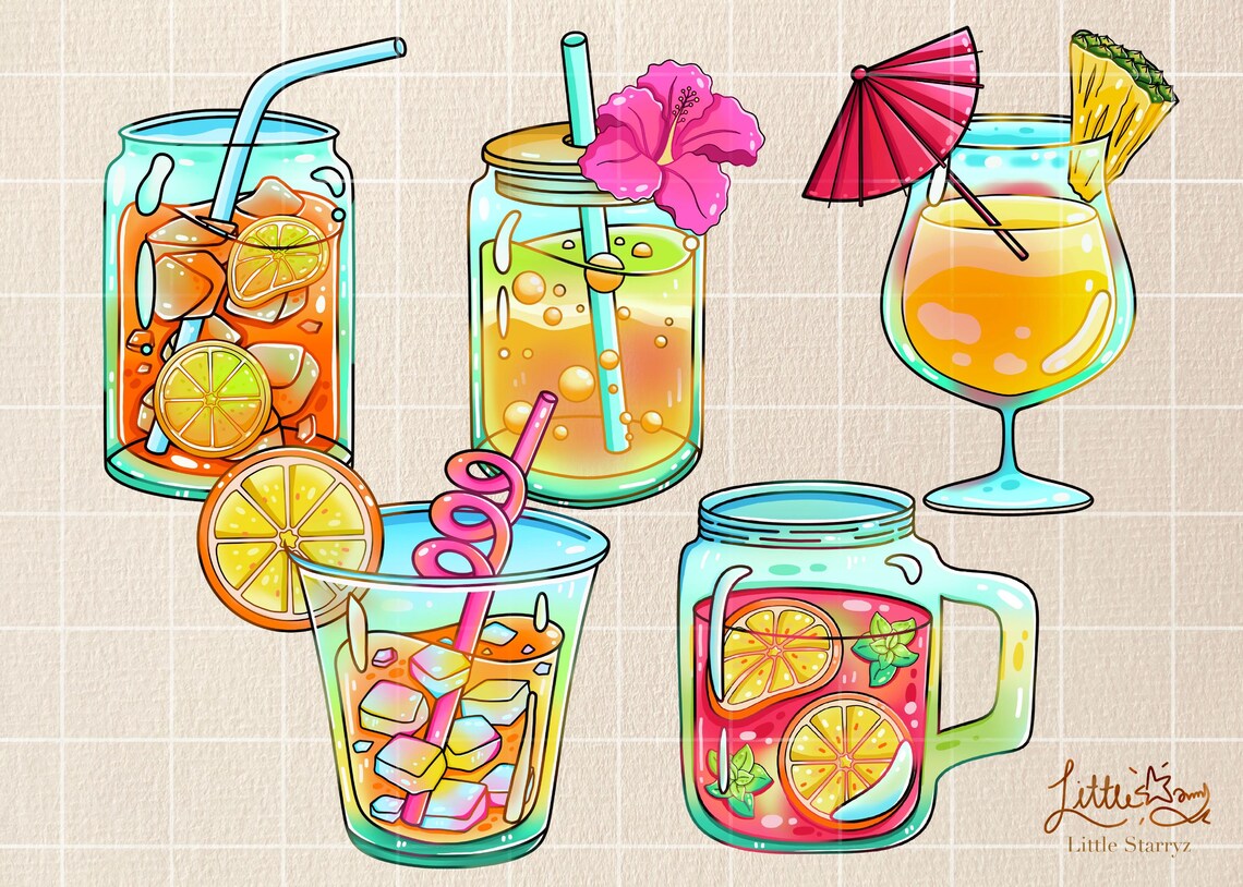 Summer Drinks Clipart PNG: Tropical Cocktails, Colorful Ices (digital ...