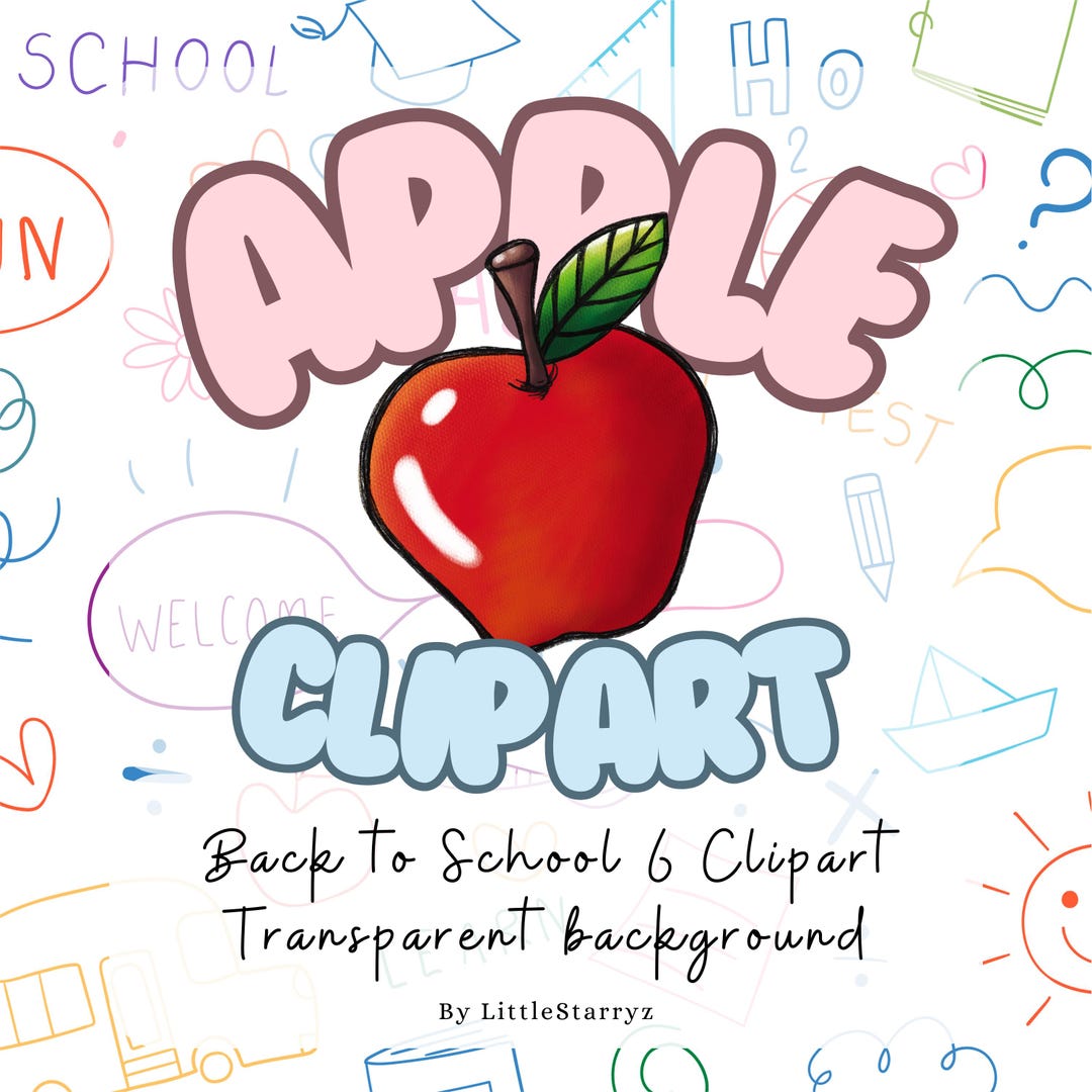 Apple Clipart Back to School Transparent Background, Hand Drawn Digital ...
