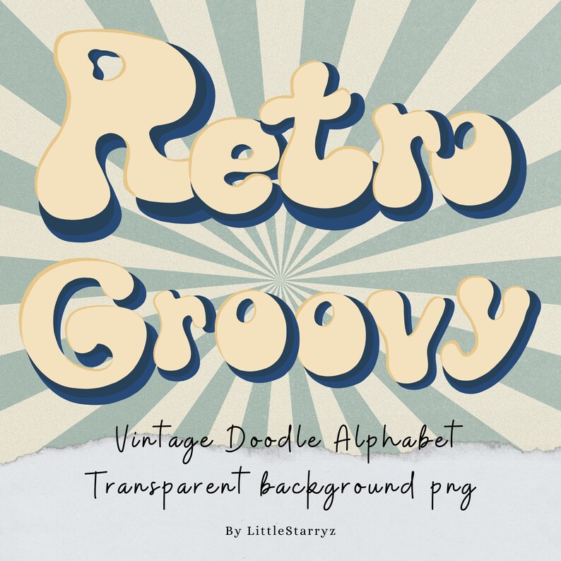Retro Groovy Vintage Doodle Alphabet Transparent Background PNG Font - Etsy