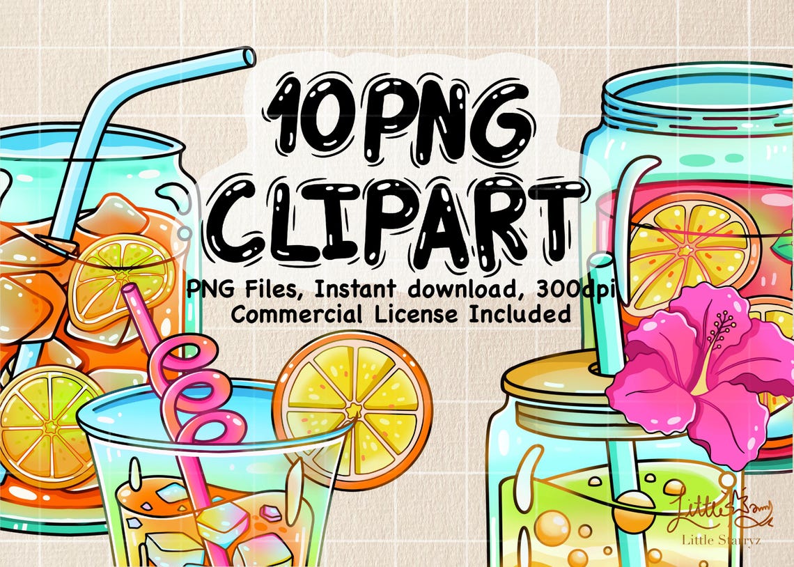 Summer Drinks Clipart PNG: Tropical Cocktails, Colorful Ices (digital ...