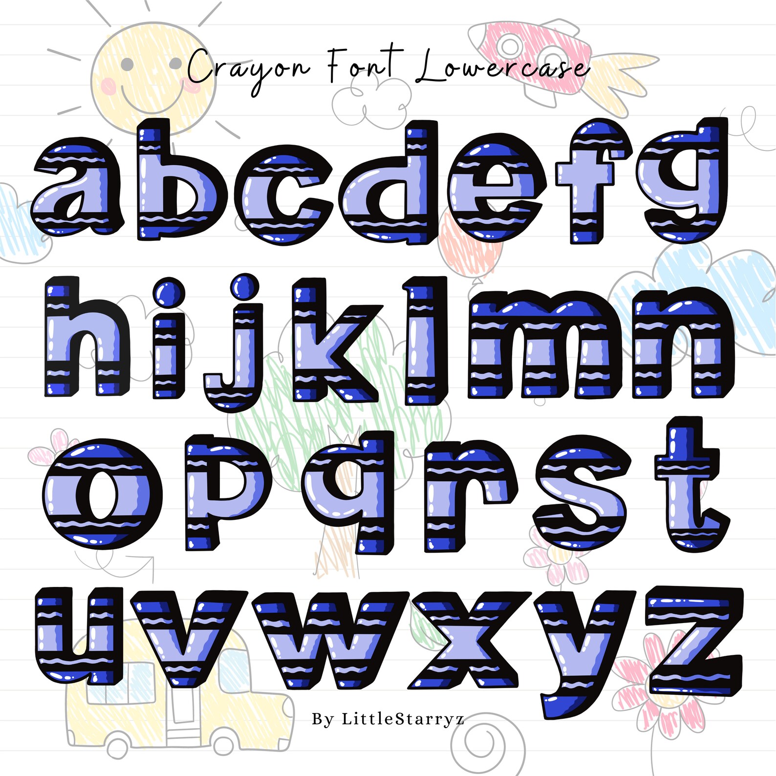 Blue Crayon Font Back to School Letters Alphabet Transparent Background ...