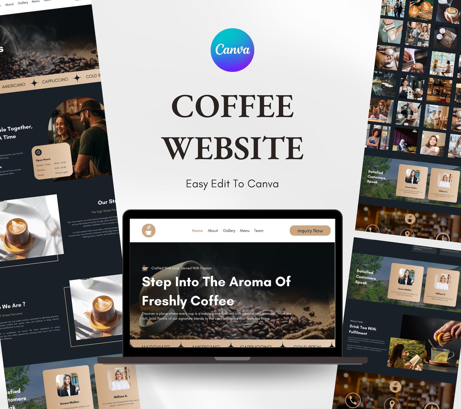 Coffee Shop Website Template, Coffee Website, Canva Website Template ...