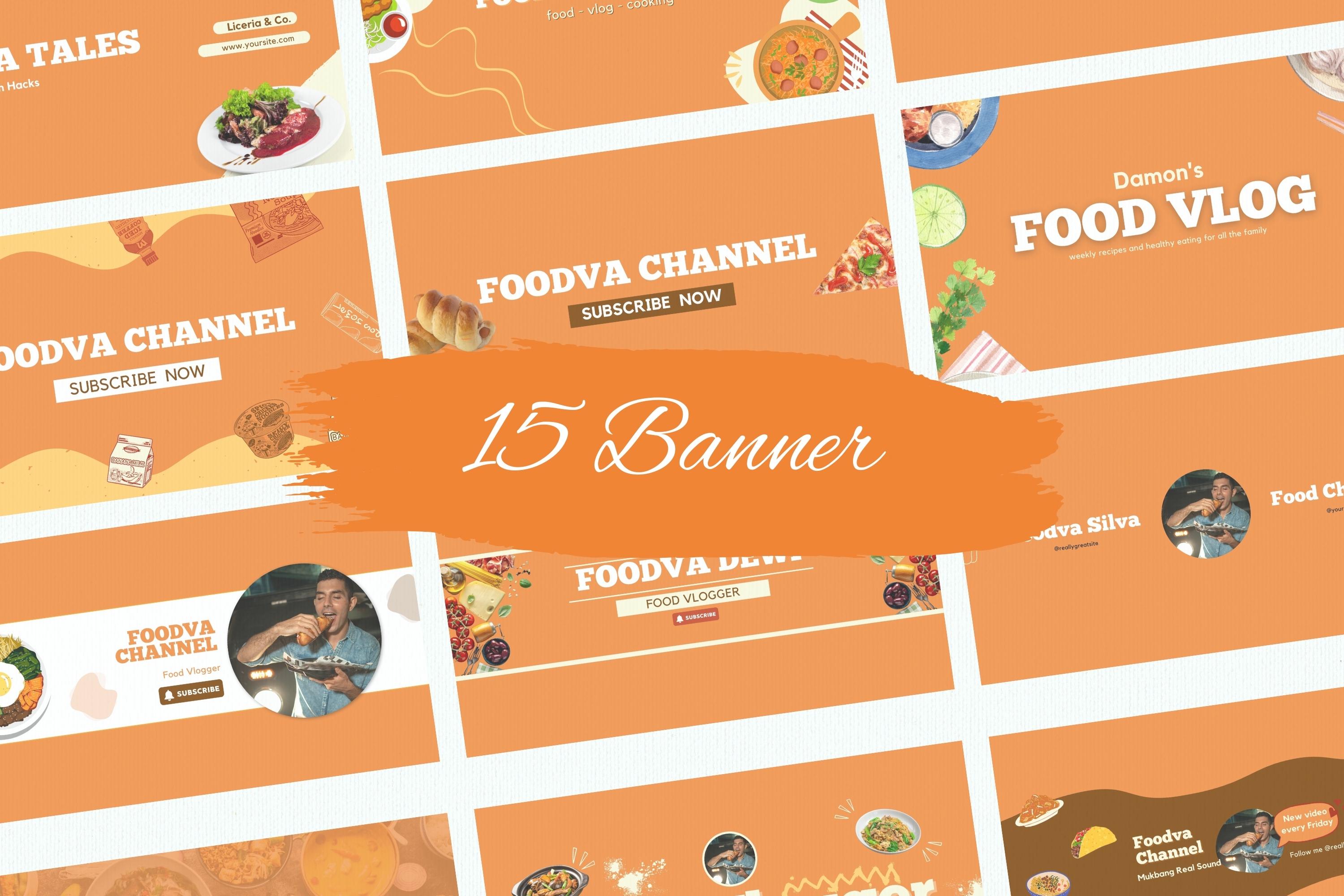 60 Youtube Food Vlogger Channel Branding Kit, Canva Editable Food ...