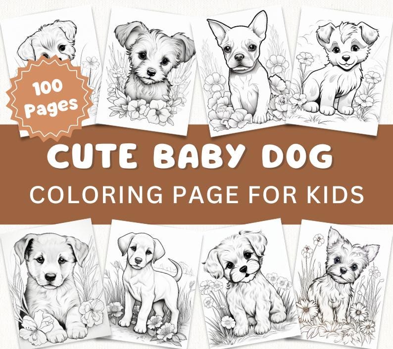100 Cute Baby Dog Coloring Pages Bundle for Kids | Fun & Educational ...