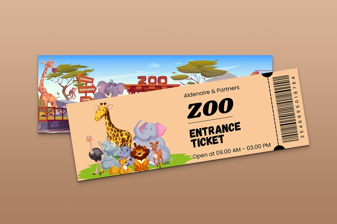 Zoo Printable Ticket Design Template, Editable Zoo Entry Pass Template ...