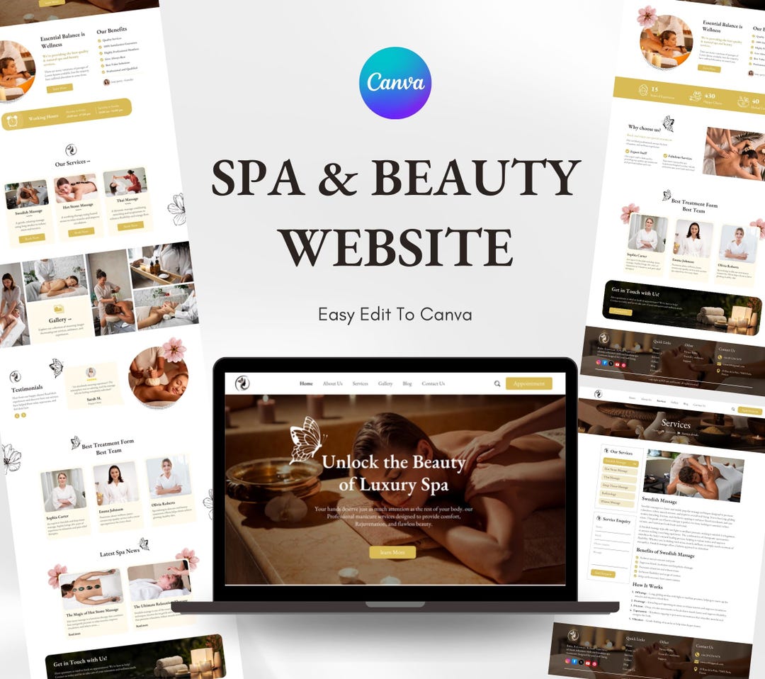 Premium Wellness Canva Website, Spa Canva Website, Body Care, Spa ...