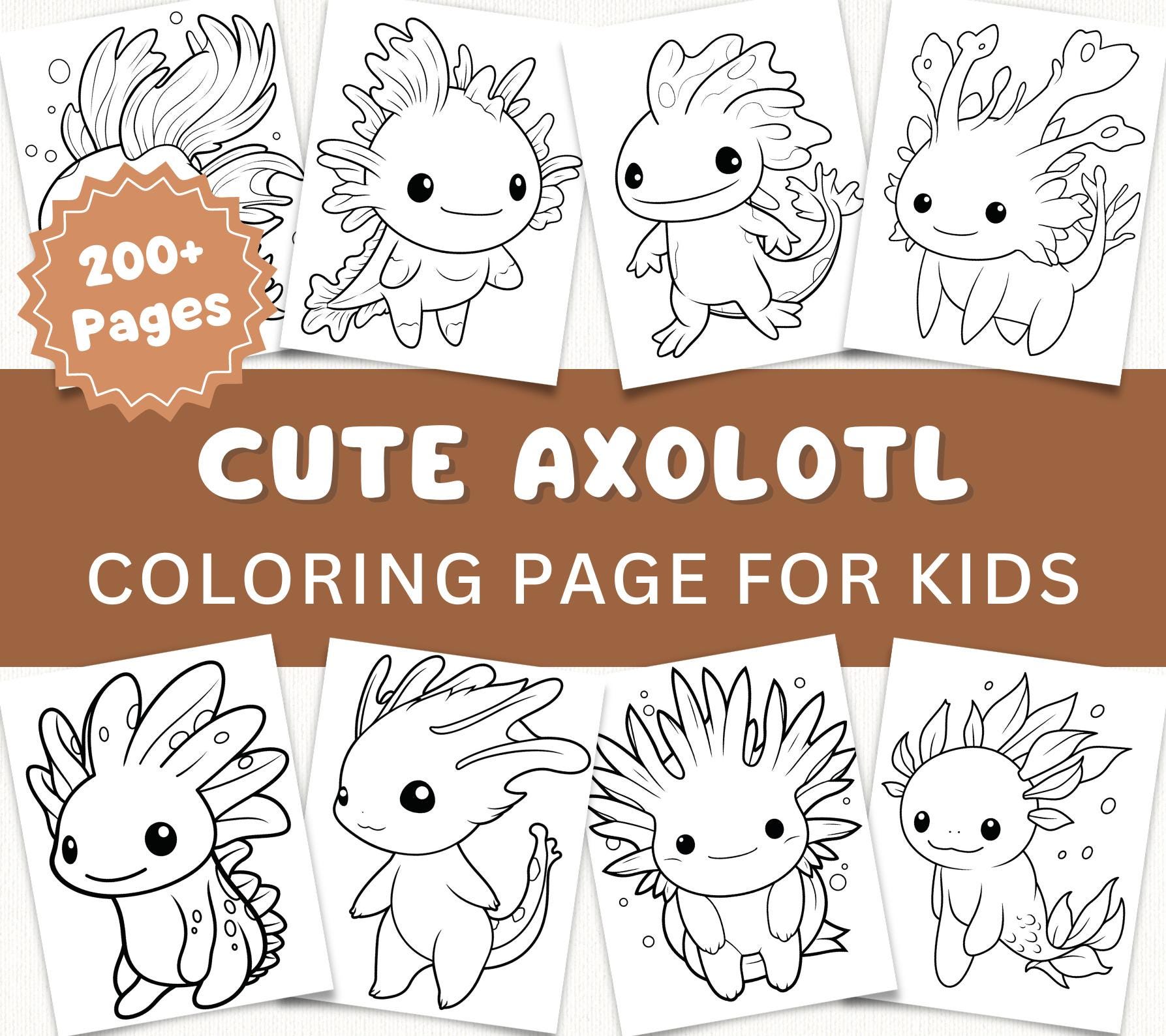 200 Cute Axolotl Coloring Pages Bundle for Kids, Fun & Educational ...