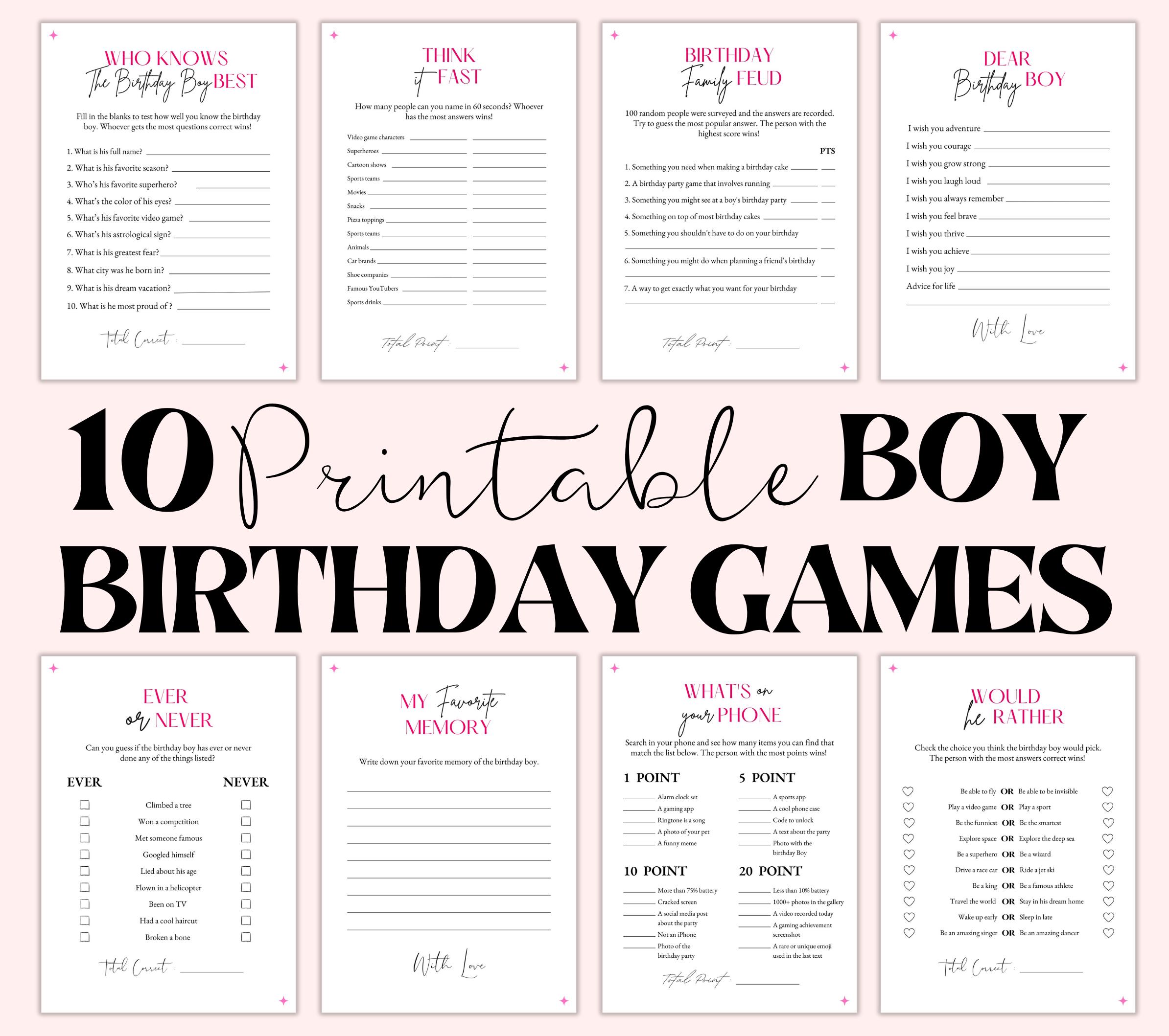 Birthday Games, Boys Birthday Party Games, Printable Birthday Game ...
