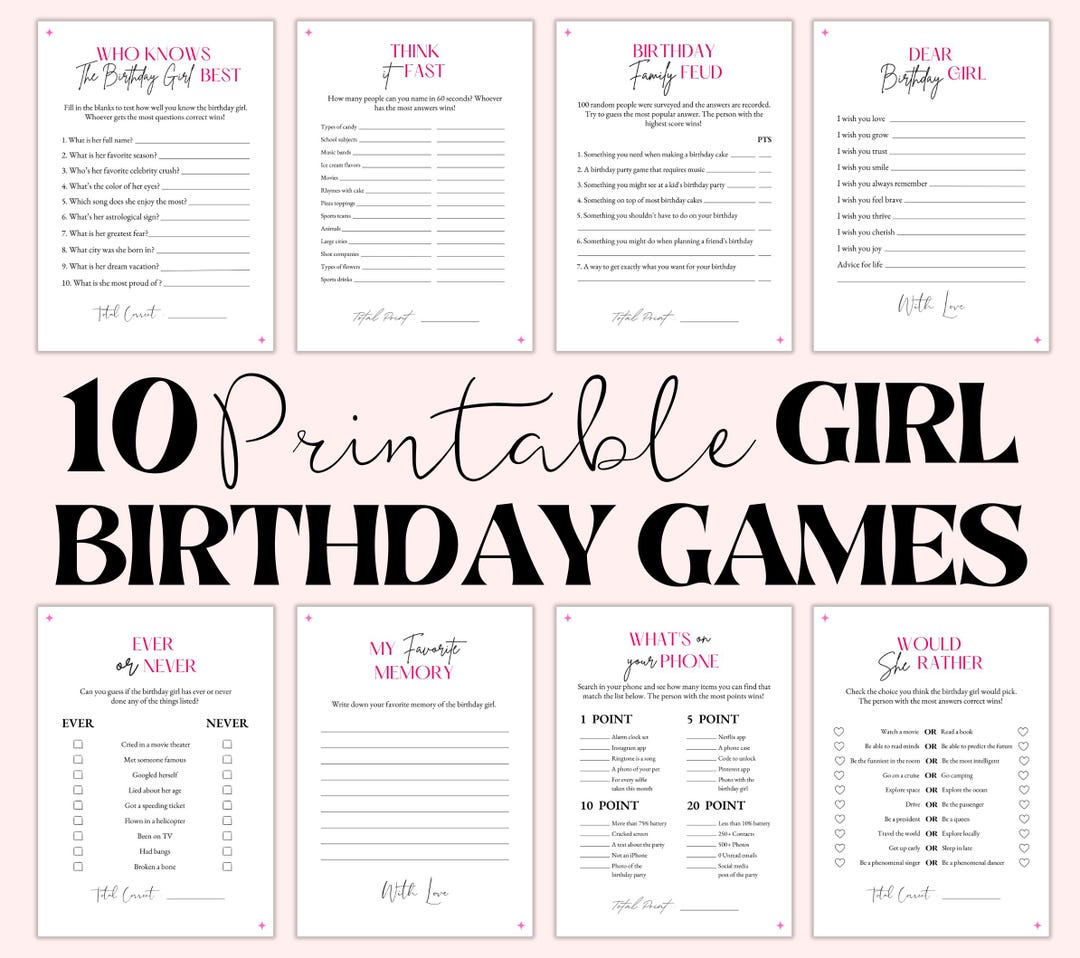 Pink Birthday Party Games Bundle: 10 Printable Games for Girls (digital ...