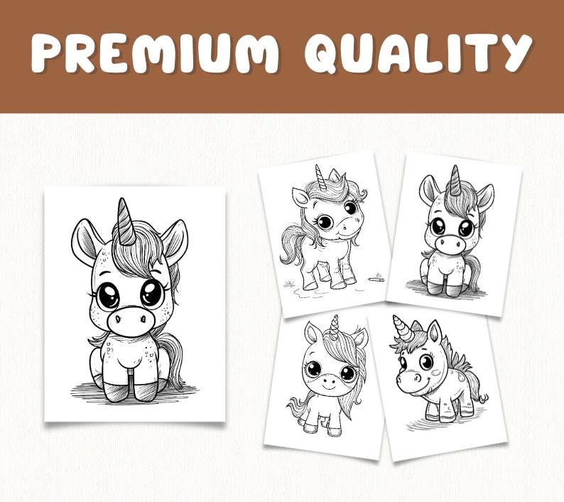100 Cute Baby Unicorn Coloring Pages Bundle | Including Bonuses of 200 ...