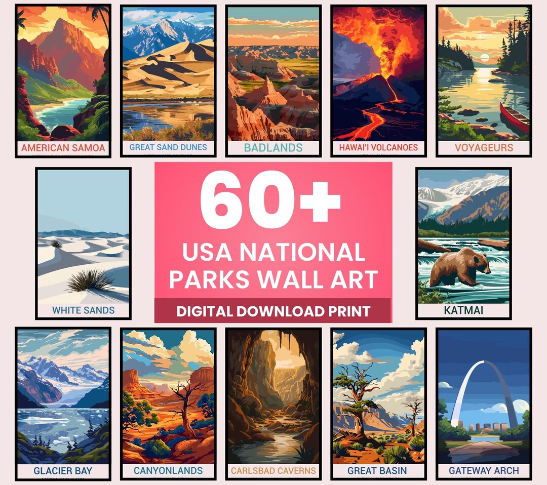 USA National Parks Digital Poster, Travel Wall Decor, Retro Travel ...