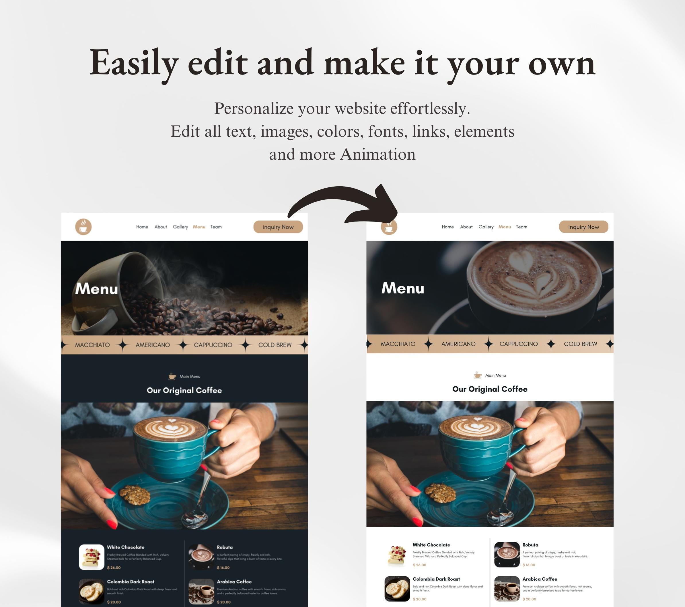 Coffee Shop Website Template, Coffee Website, Canva Website Template ...