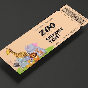 Zoo Printable Ticket Design Template, Editable Zoo Entry Pass Template ...