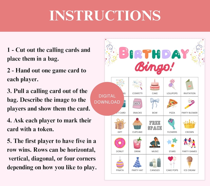 Birthday Bingo Game: Printable Party Activity (PDF Download - Etsy