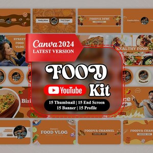 60 Youtube Food Vlogger Channel Branding Kit, Canva Editable Food ...