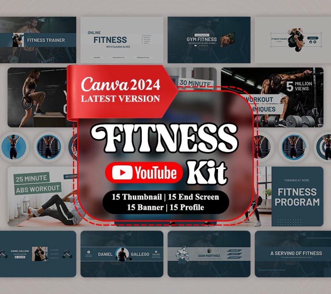 60 Youtube Fitness Channel Branding Kit Canva Editable Fitness ...
