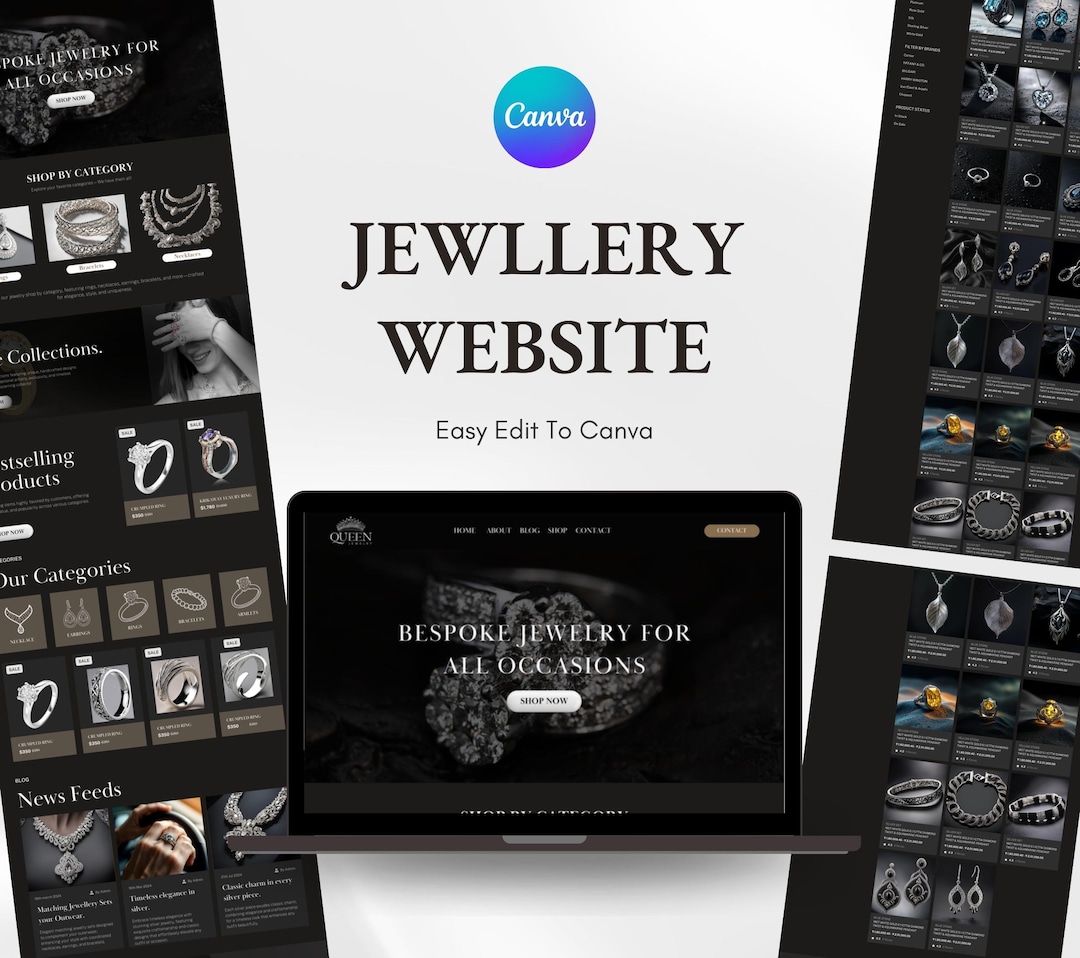 Jewellery Website Templates, Jewellery Canva Website, Editable Website ...