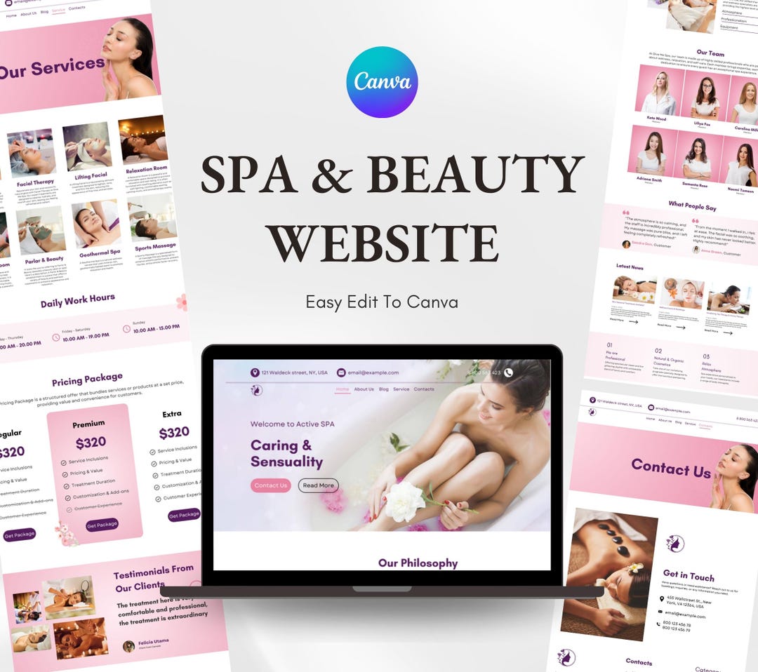 Premium Wellness Canva Website Template, Spa Canva Website, Beauty Care Website, Spa Website ...