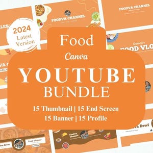 60 Youtube Food Vlogger Channel Branding Kit, Canva Editable Food ...