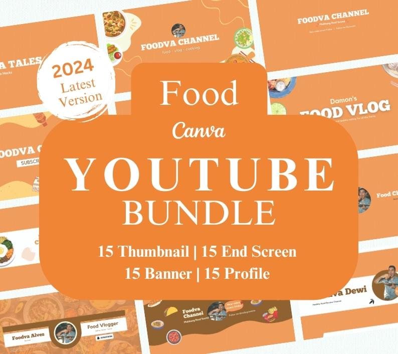 60 Youtube Food Vlogger Channel Branding Kit, Canva Editable Food ...
