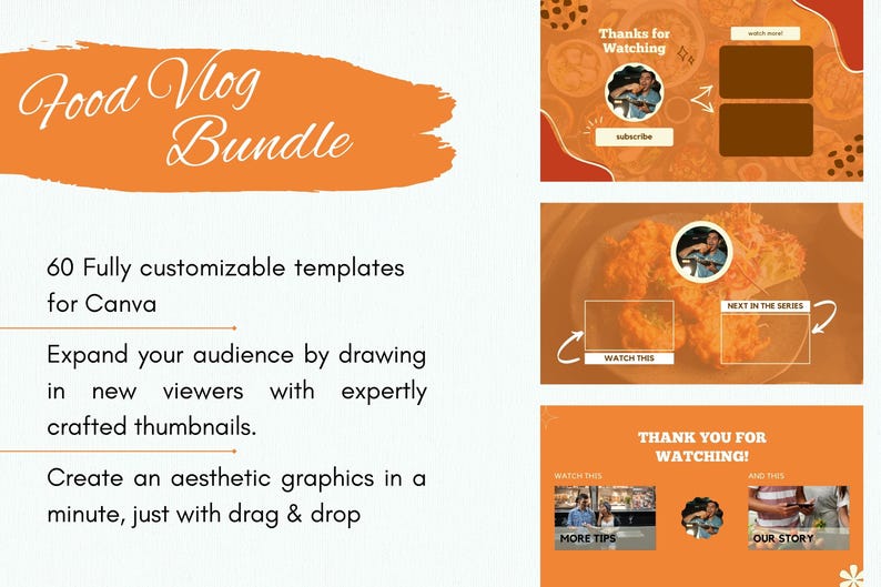 60 Youtube Food Vlogger Channel Branding Kit, Canva Editable Food ...