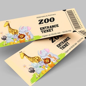 Zoo Printable Ticket Design Template, Editable Zoo Entry Pass Template ...