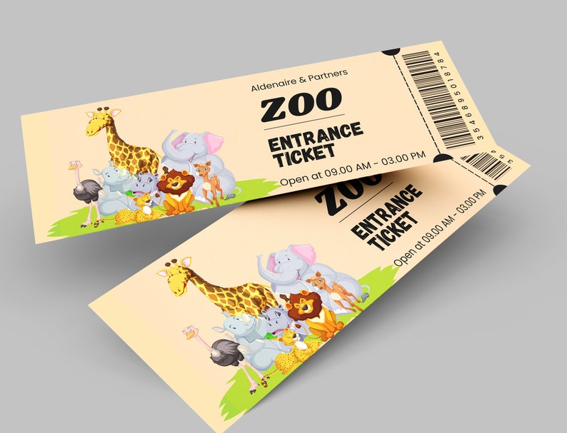 Zoo Printable Ticket Design Template, Editable Zoo Entry Pass Template ...