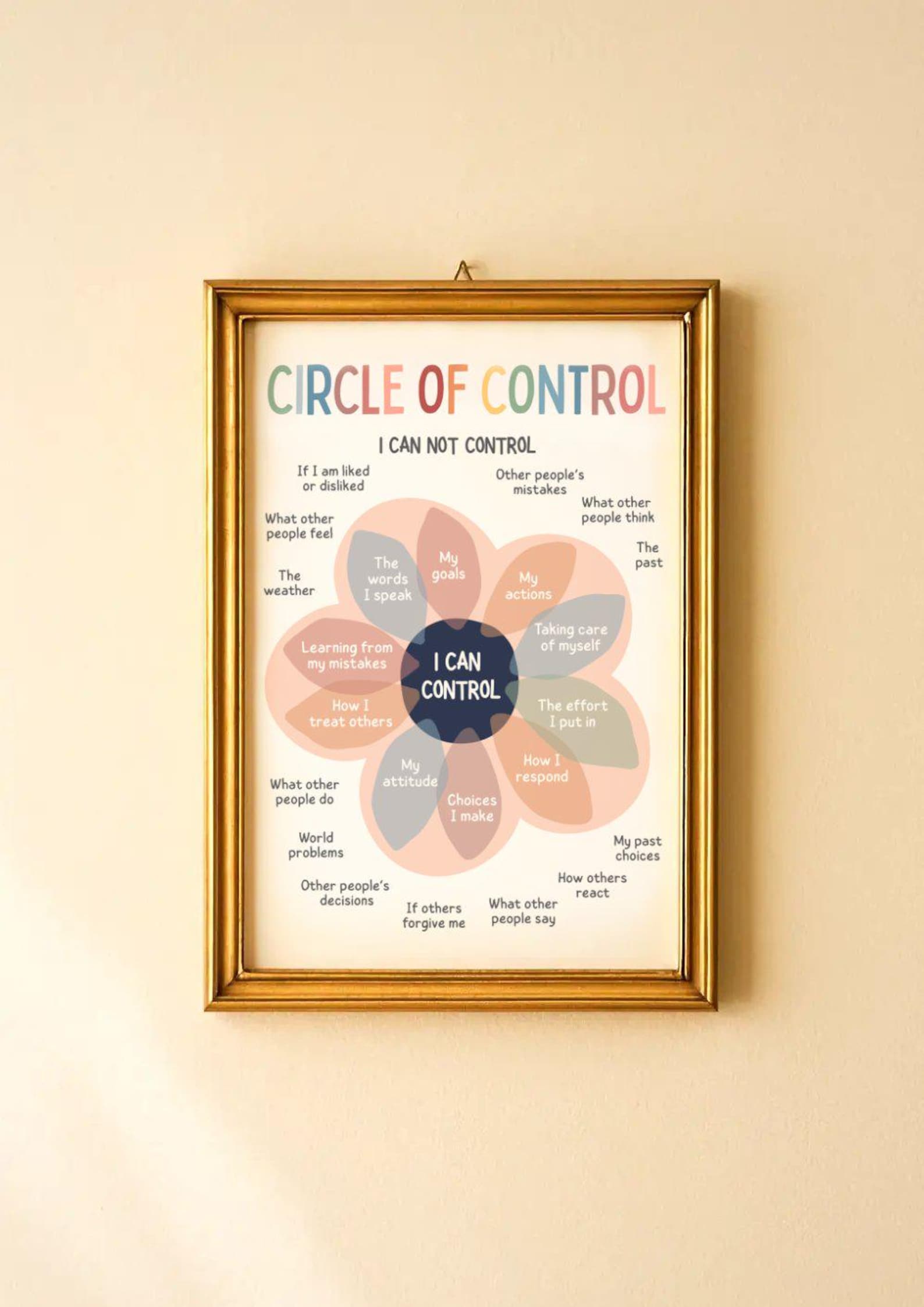 Circle of Control Therapy Poster, Things I Can Control Wall Art, Mental ...