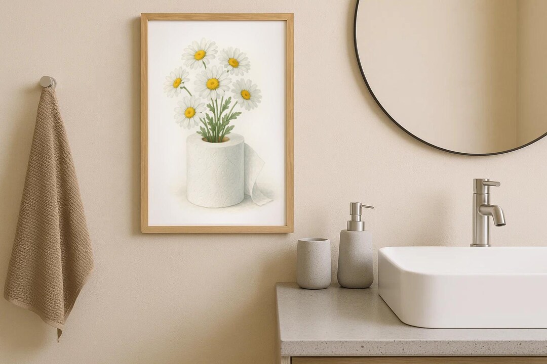 Funny Toilet Paper Flower Vase Print: Whimsical Bathroom Art (digital ...